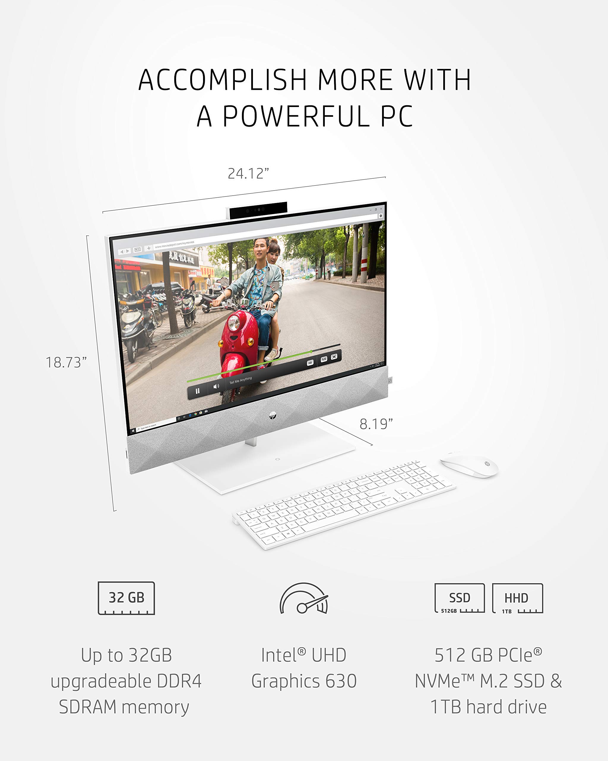 HP 27 Pavilion All-in-One PC, 10th Gen Intel i7-10700T Processor, 16 GB RAM, Dual Storage 512 GB SSD and 1TB HDD, Full HD IPS 27 inch Touchscreen, Windows 10 (Renewed)