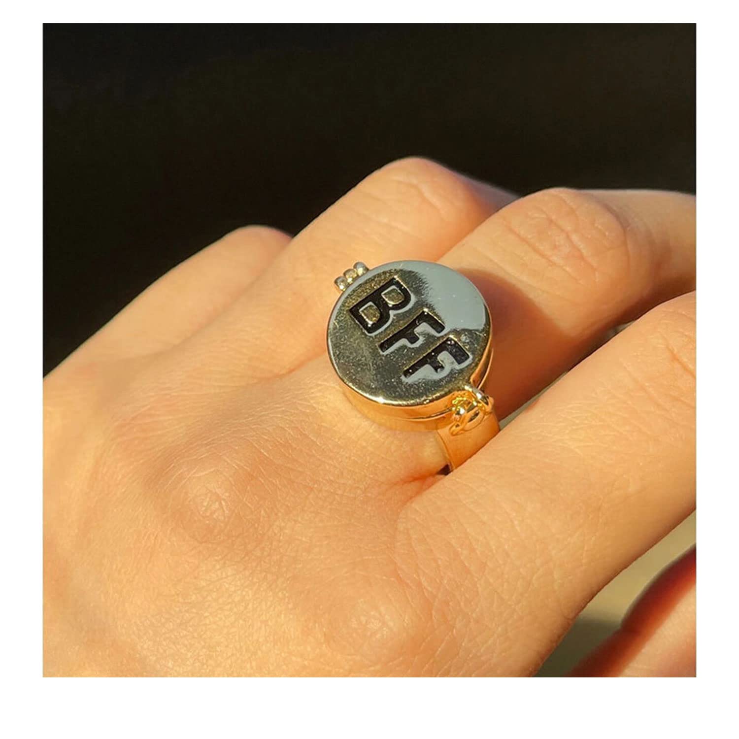 2 Pairs Bff Ring for Teen Cute Lucky Number Anime Ring Couple Adjustable Ring Forever Best Friend Ring Cartoon Open Ring (Gold BFF)