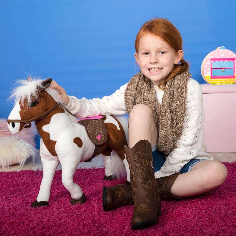 ADORA Amazon Exclusive Amazing World Collections, Toy Plush Horse with 1 Sound Effect, Saddle, Harness & Wooden Stable Play Set โ 15 Piece Set for 18 inch Dolls