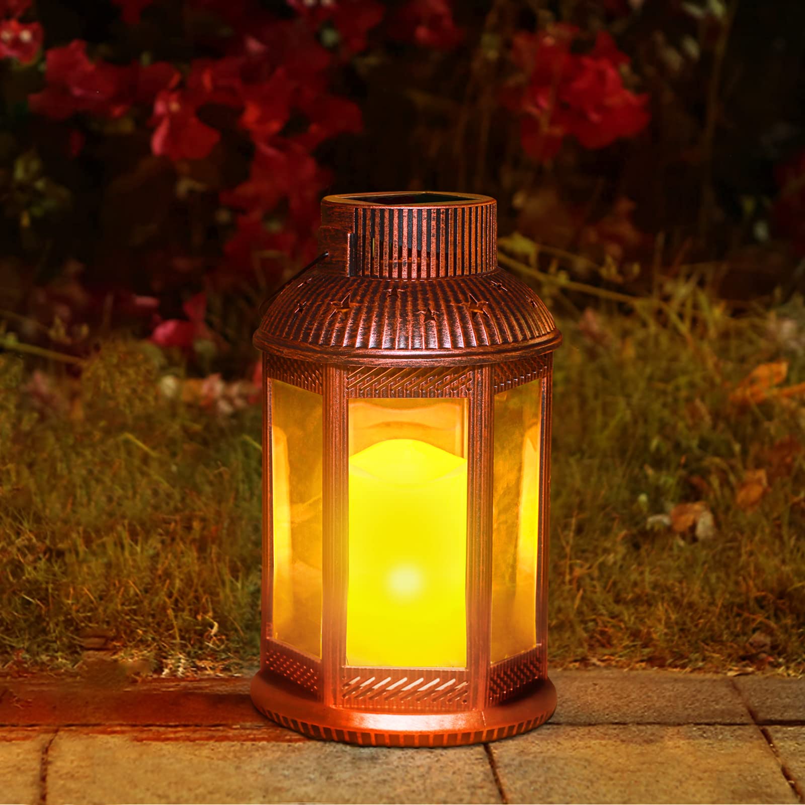 ANTING Solar Lantern, Outdoor Garden Hanging Lanterns, Waterproof LED Flickering Flameless Candle Mission Lights for Table, Outdoor, Party Decorative