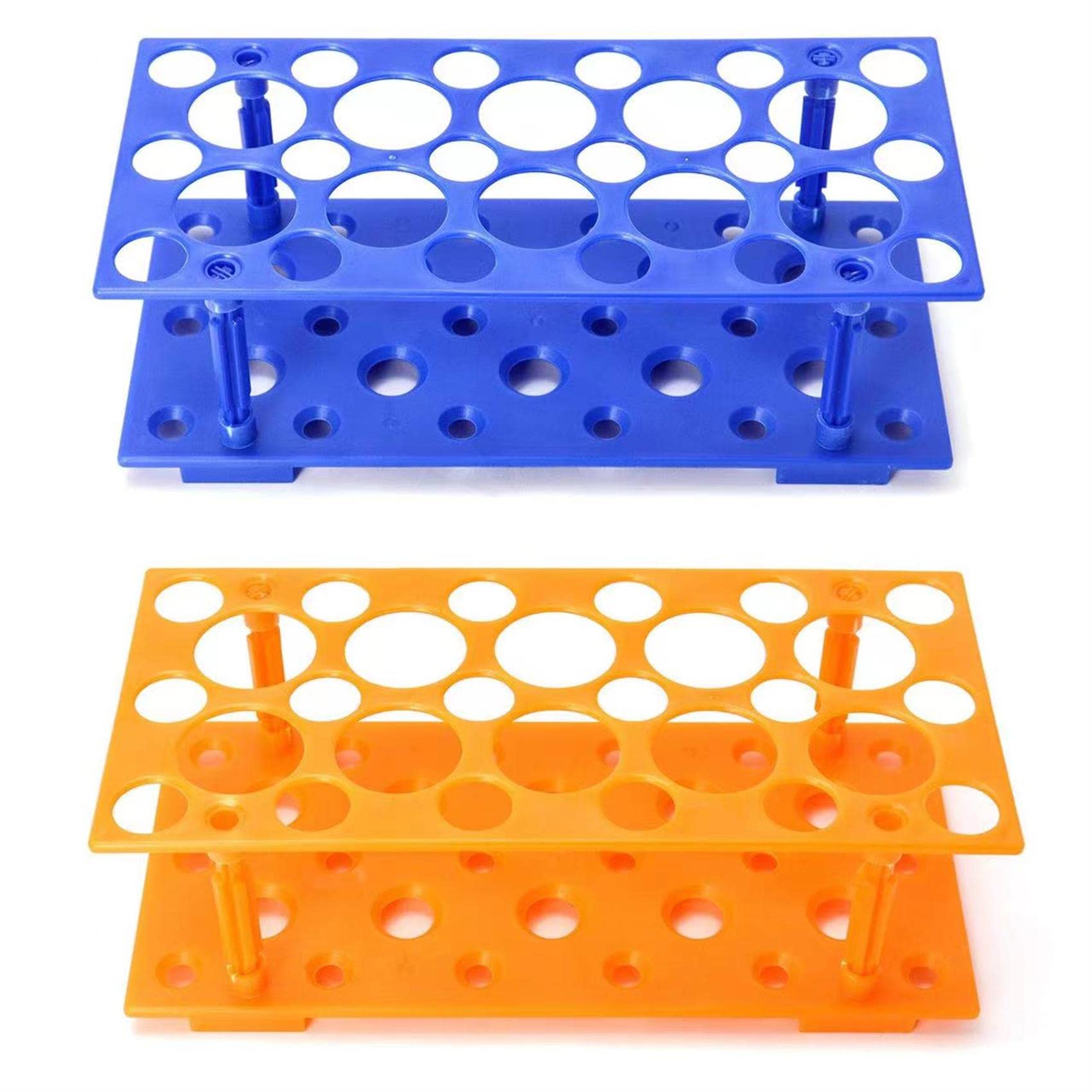 2 Pack Plastic Test Tube Racks, Centrifuge Tube Rack for 10ml/ 15ml/ 50ml, Laboratory Holder, Blue and Orang
