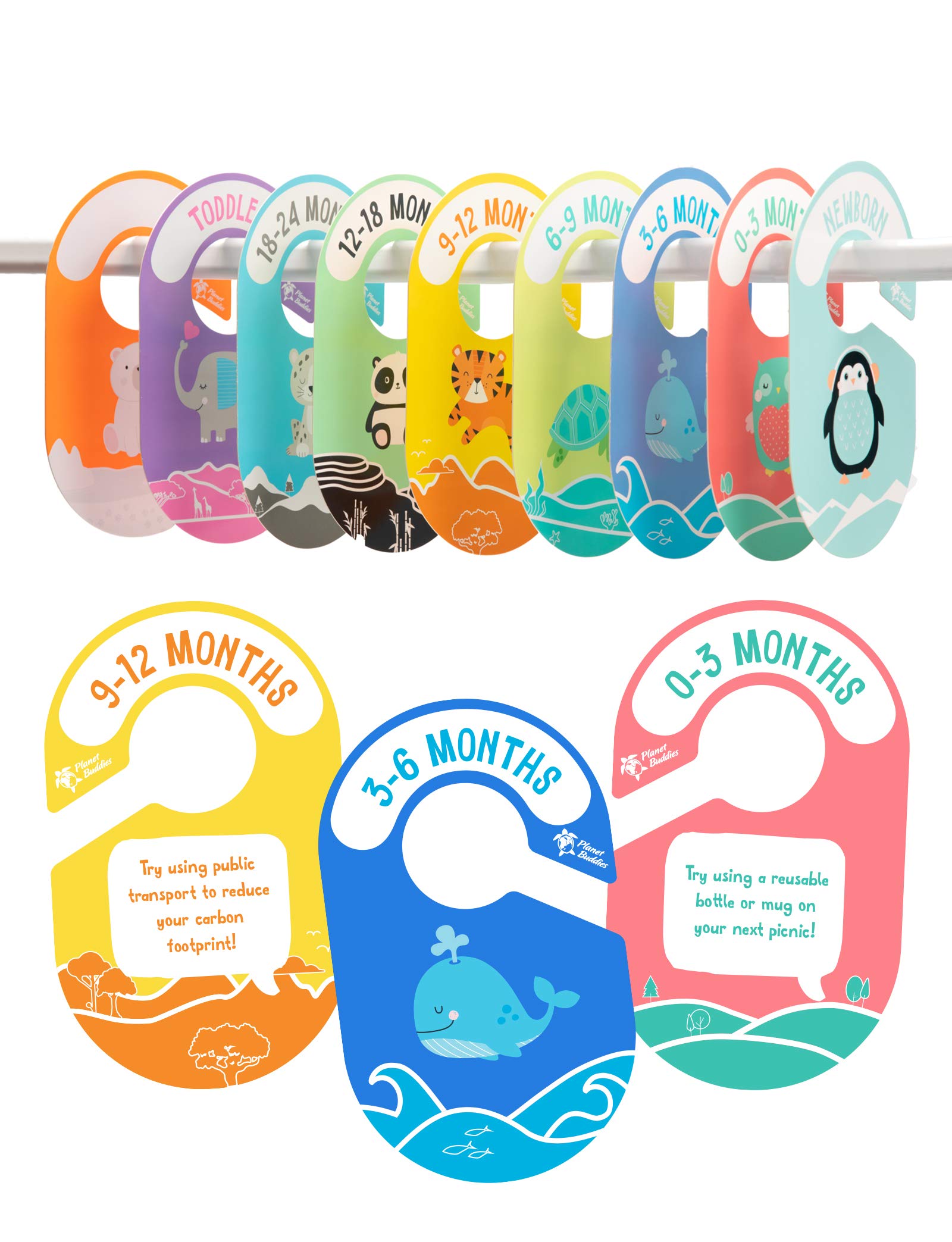 Planet Buddies Wardrobe Organiser, 18 Pack Closet Dividers for Kids, Newborn-Toddler Clothes Organiser, Cute Design Wardrobe Rail Dividers, Blanks for Personalised Option, Eco Friendly, Plastic Free