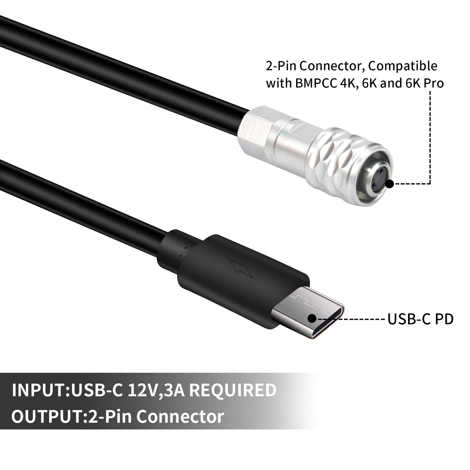 ANDYCINE 12V USB PD Power Pipe for BMPCC Blackmagic Pocket Cinema Camera 4K & 6k&6K Pro USBC PD Power Cable, Power Your Camera from Any USB-C PD Device