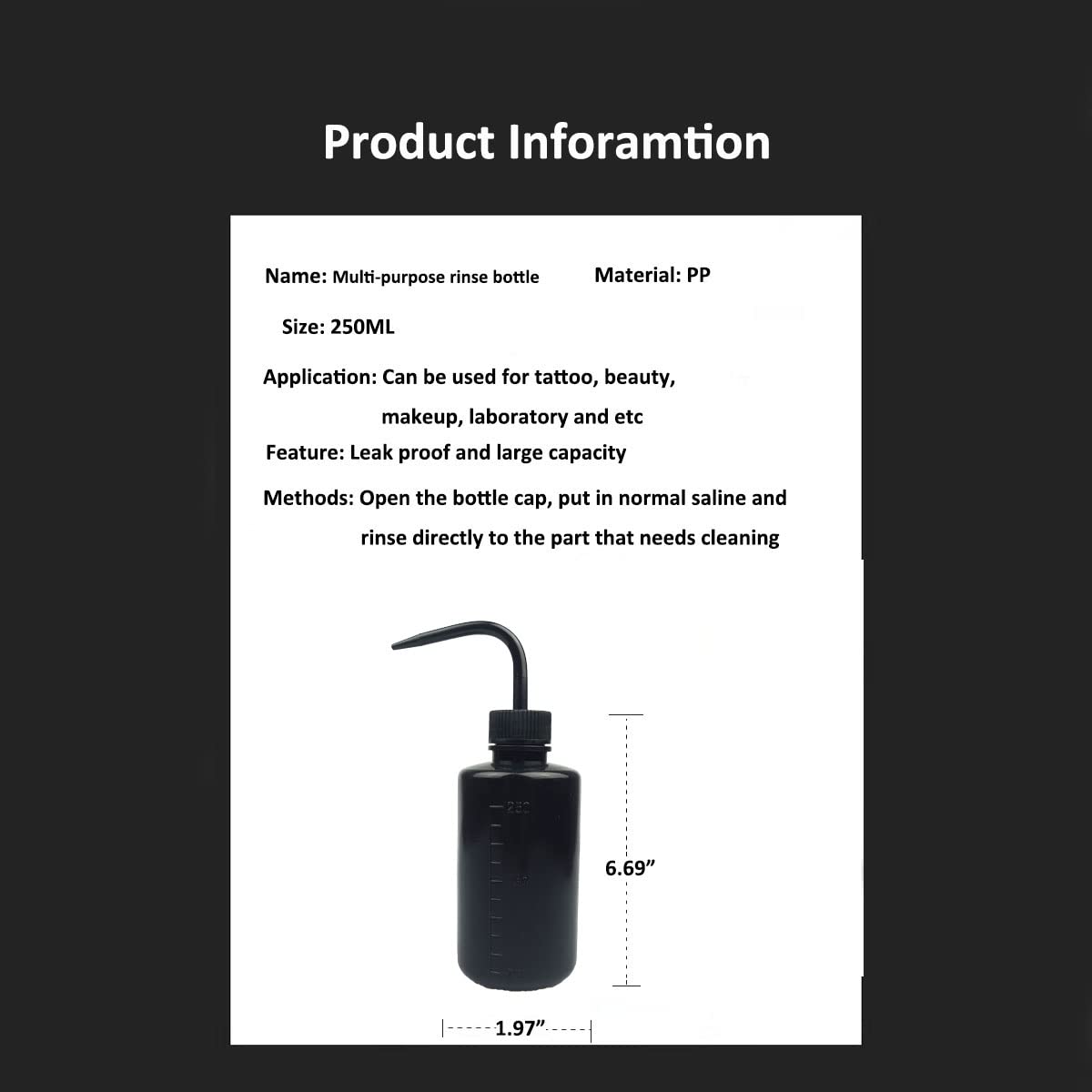 2Pcs 250ml 8.5oz Plastic Safety Wash Bottle,Narrow Mouth Squeeze Bottles for Tattoo Wash,Chemistry, Industry, Lab & Gardening-Black
