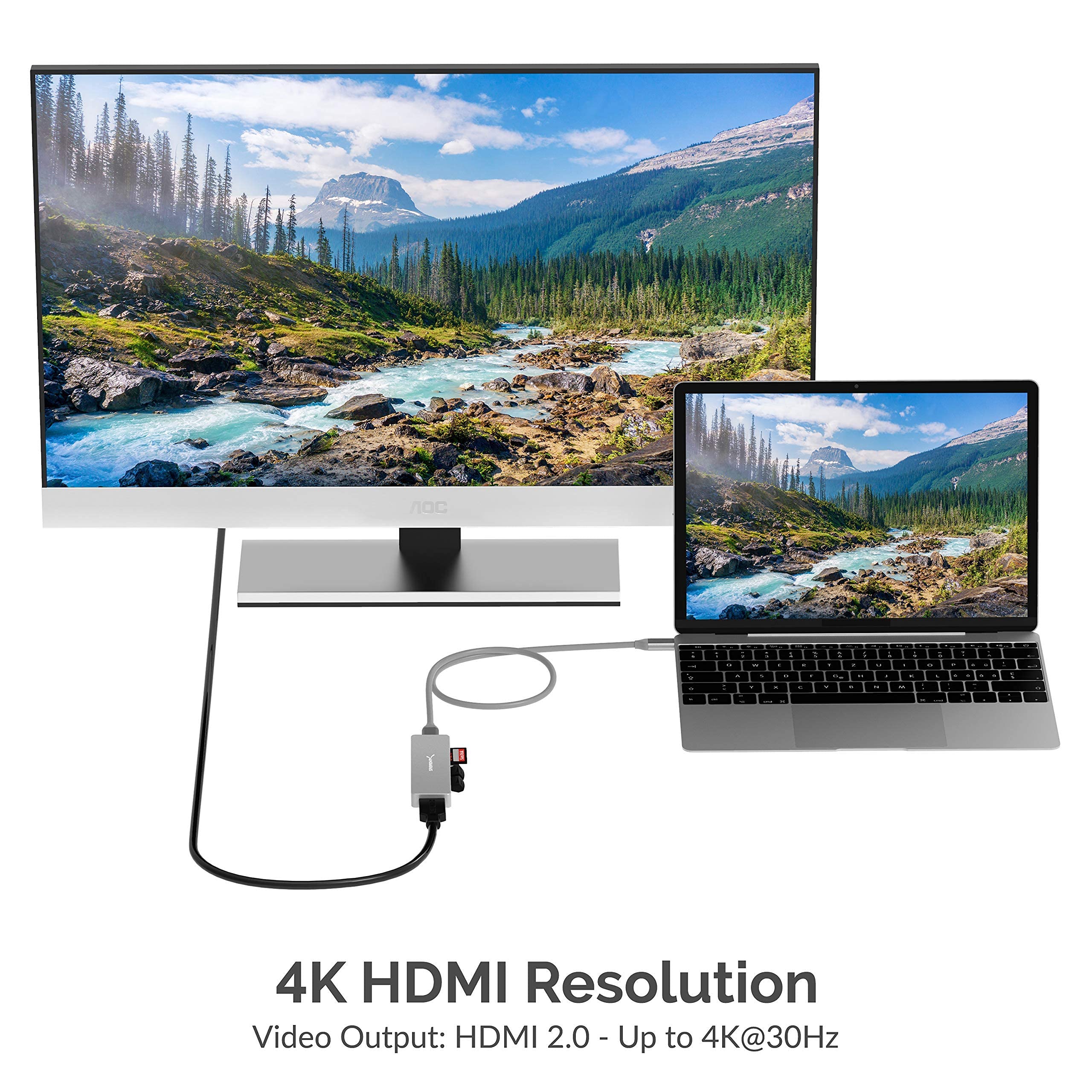 SABRENT 5 in 1 USB C Multi-Port HUB + [3-Pack] 22AWG Premium 3ft USB-C to USB A 3.0 Sync and Charge Cables