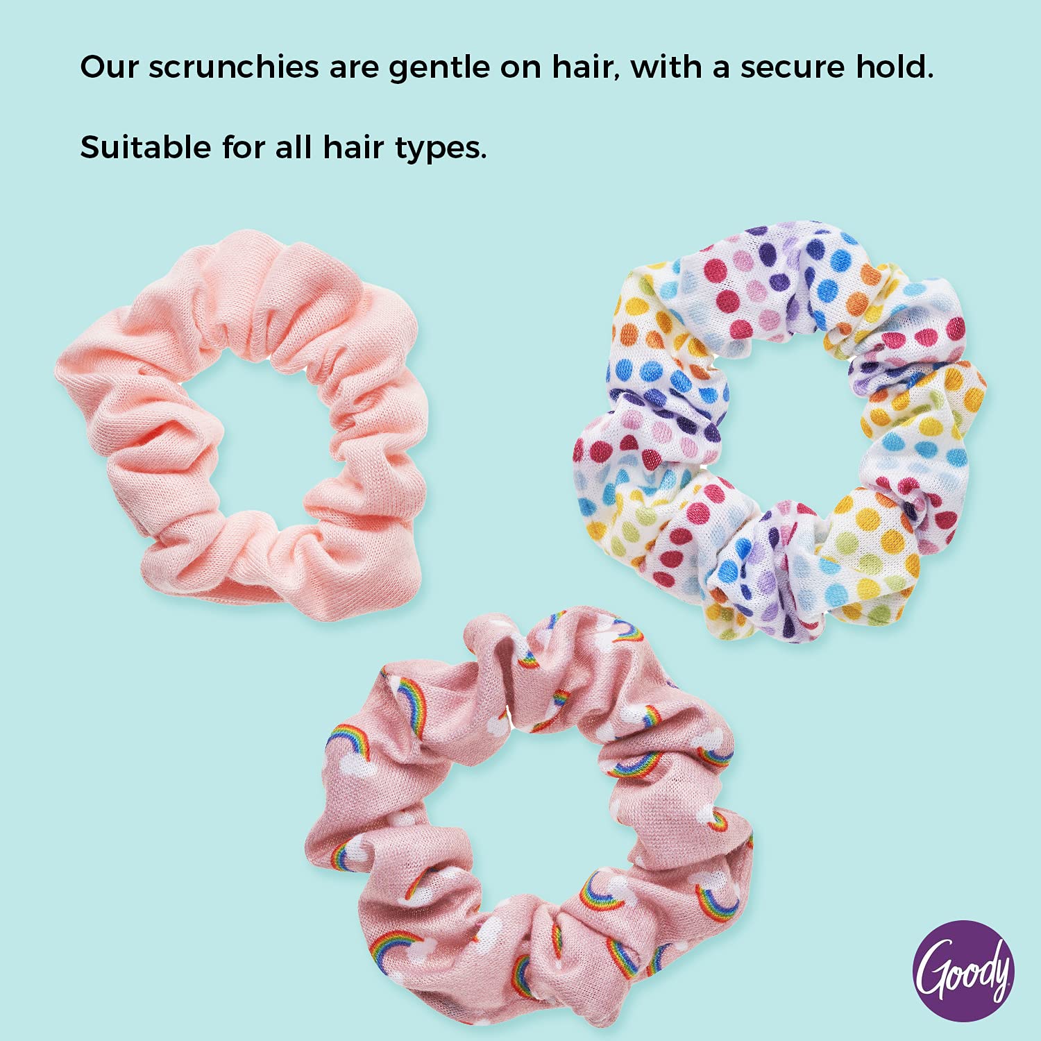 Goody Ouchless Hair Scrunchie - 3 Count, Rainbow & Peach - Secure Styling Accessories for All Hair Types - Pain-Free and Easy to Use