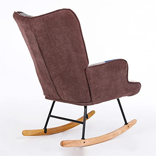Colorful Rocking Chair for Nursery, Unique Patchwork Rocking Chair, Tufted Upholstered Rocking Chair, Comfy Wingback Glider Rocker with Safe Solid Wood Base for Living Room Bedroom Balcony
