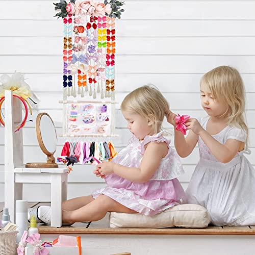 cherrboll Hair Bows Holder Headband Organizer for Girls, Hair Clips Hanger Storage with Hooks, Wall Hanging Decor for Nursery Room