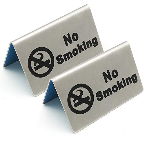 2 Pcs Stainless Steel No Smoking Sign Tent Card Do Not Smoke Table Board Restaurant Hotel Non-Smoking Desk Logo Indicator