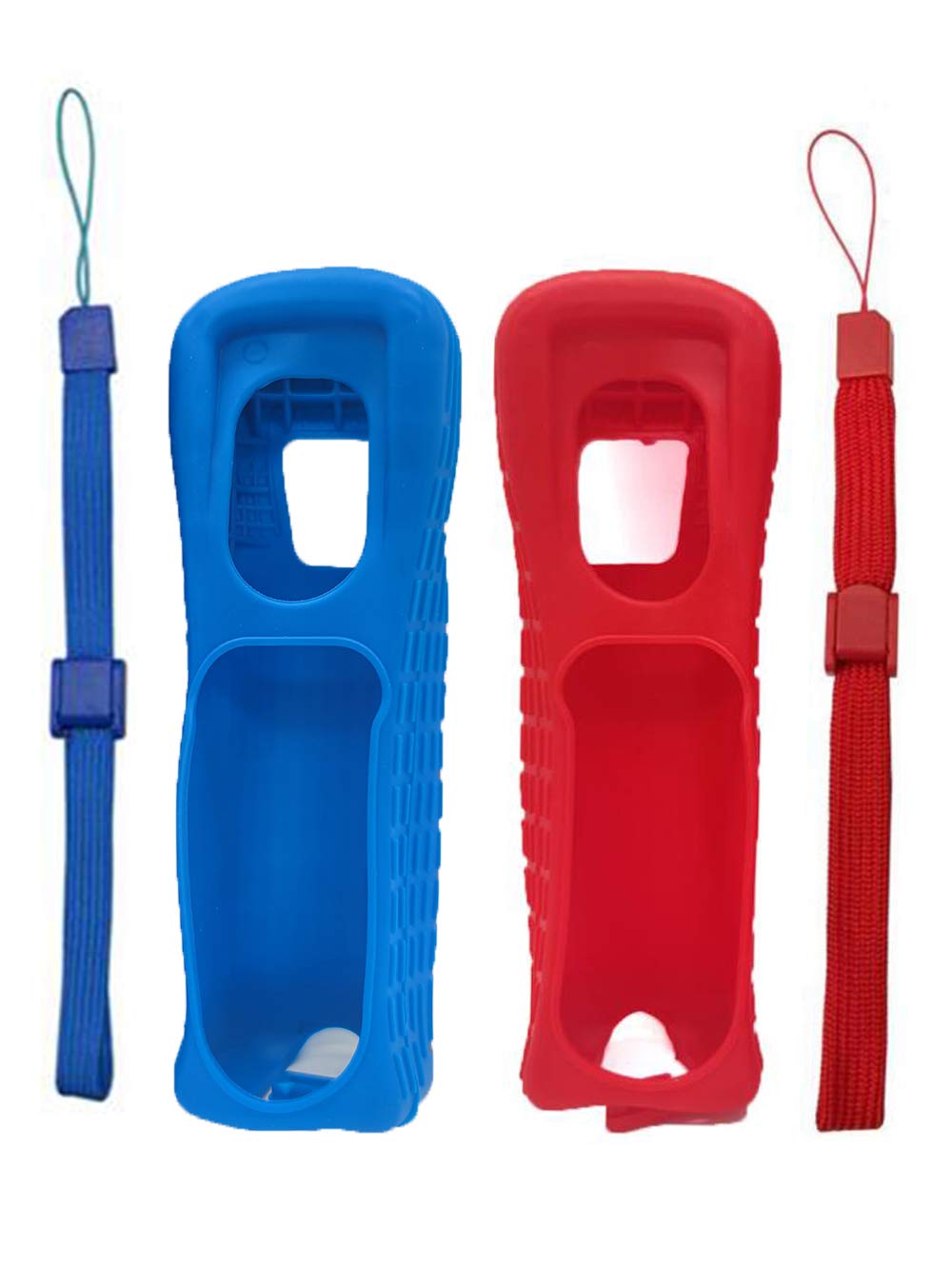2 x Silicone Skin Case Cover with Wrist Strap for Nintend Wii Remote (Red+Blue)