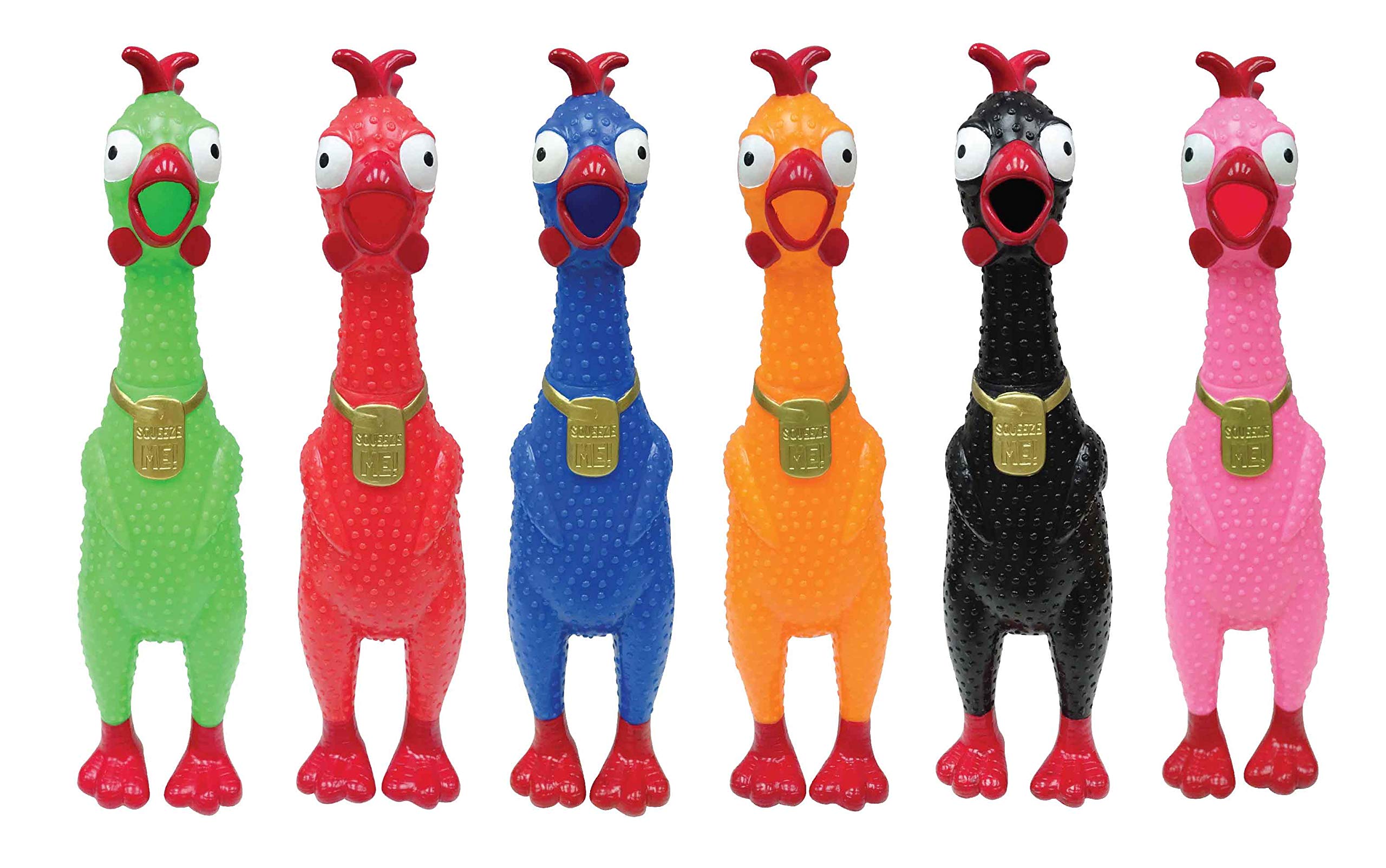 Animolds Tie-Dye Squeeze Me Rubber Chicken Toy | Screaming Rubber Chickens for Kids | Novelty Squeaky Toy Chicken (6 Pack Solid)
