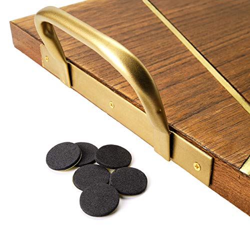 Excello Global Products 13"x17" Inlaid Wood Serving Tray with Metal Handles: Rustic Wooden Board Platter for Liquor Food Dinner Restaurant, Decorative Tray for Coffee Table