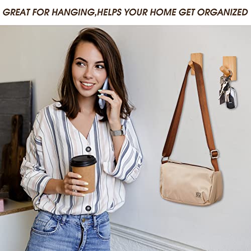 8 Pieces Wood Wall Hooks Hat Rack Decorative Wooden Coat Hooks Wall Mounted Heavy Duty Beech Coat Hangers for Wall Single Adhesive Backpack Hanger for Bathroom Hanging Hat Towel Key, Rectangle, 30lbs