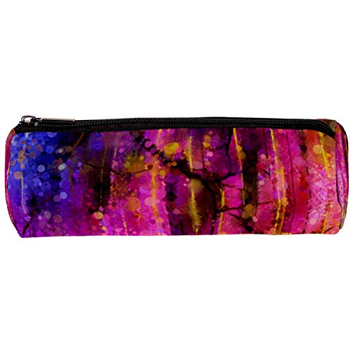 Watercolor Violet Red and Yellow Flowers Pencil Bag Pen Case Stationary Case Pencil Pouch Desk Organizer Makeup Cosmetic Bag for School Office