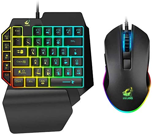 One Hand Gaming Keyboard and Mouse Combo, Wired 39 Keys Mechanical Feel Rainbow Backlit Keyboard+RGB Gaming Mouse+G6L LED Backlit Converter for Nintendo Switch/Xbox One/Xbox 360/PS4/PS3 /PC (Black)