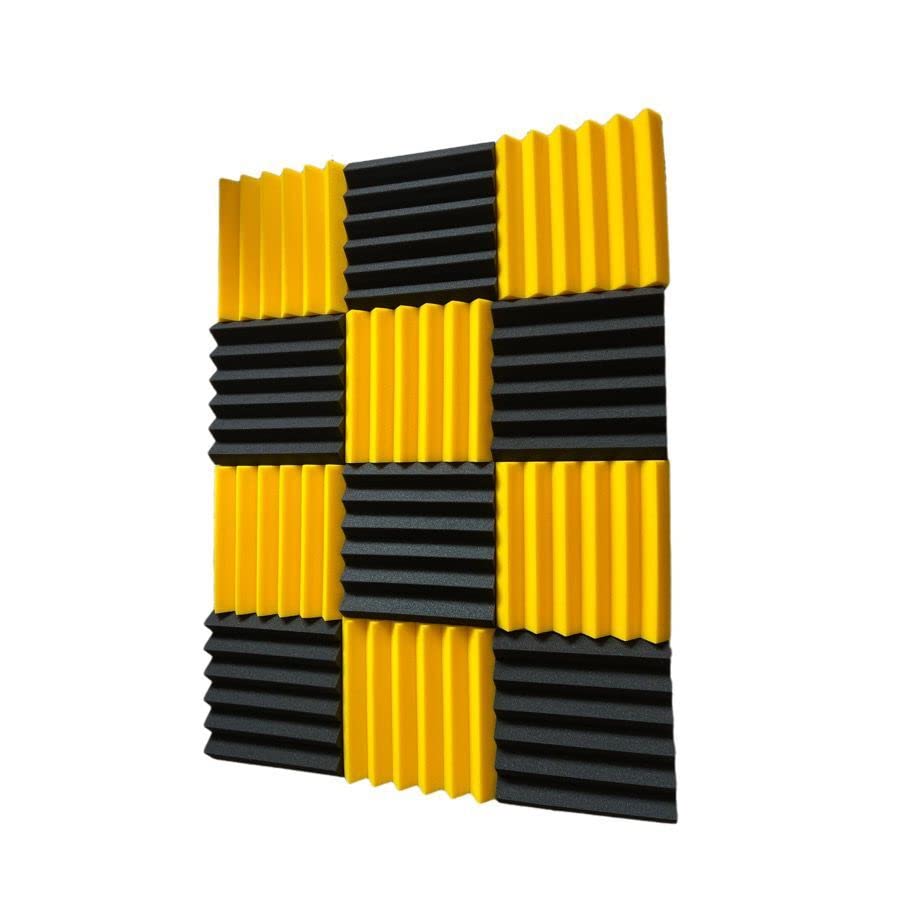 24 Pack Black Yellow 12 "X 12 "X2" Acoustic Panels Studio Soundproofing Foam Wedge Tiles