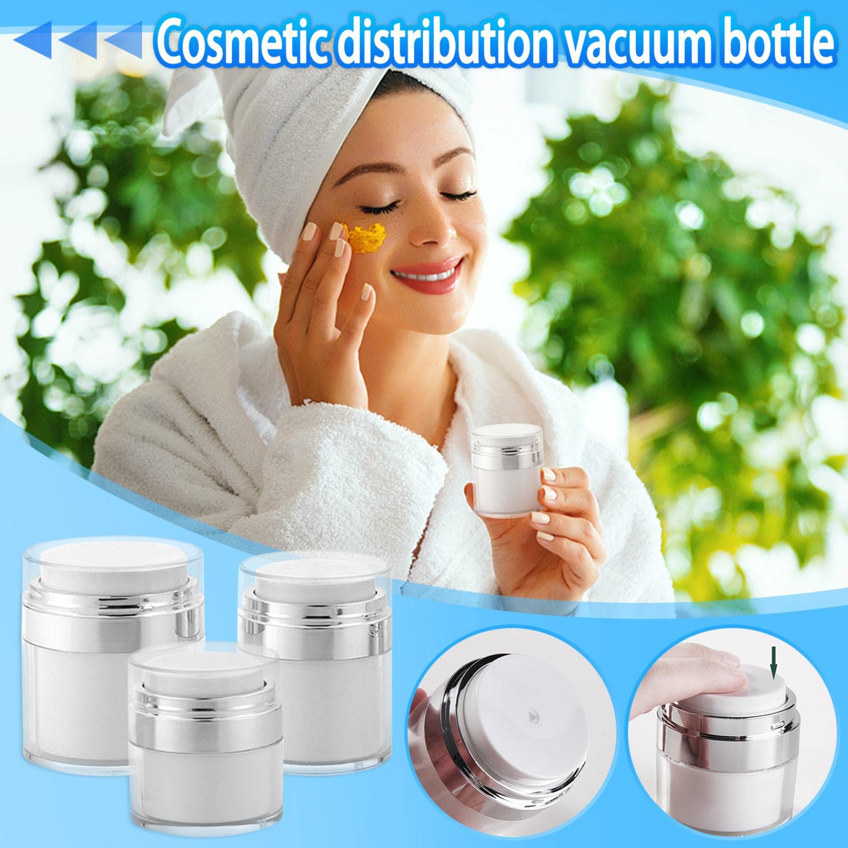 2Pcs Airless Pump Jars Sets, Face Moisturizer Pump Dispenser Travel Size Pump Bottle Container for Lotion, Empty Airless Cosmetic Container Cream Jar Vacuum Bottle Dispenser