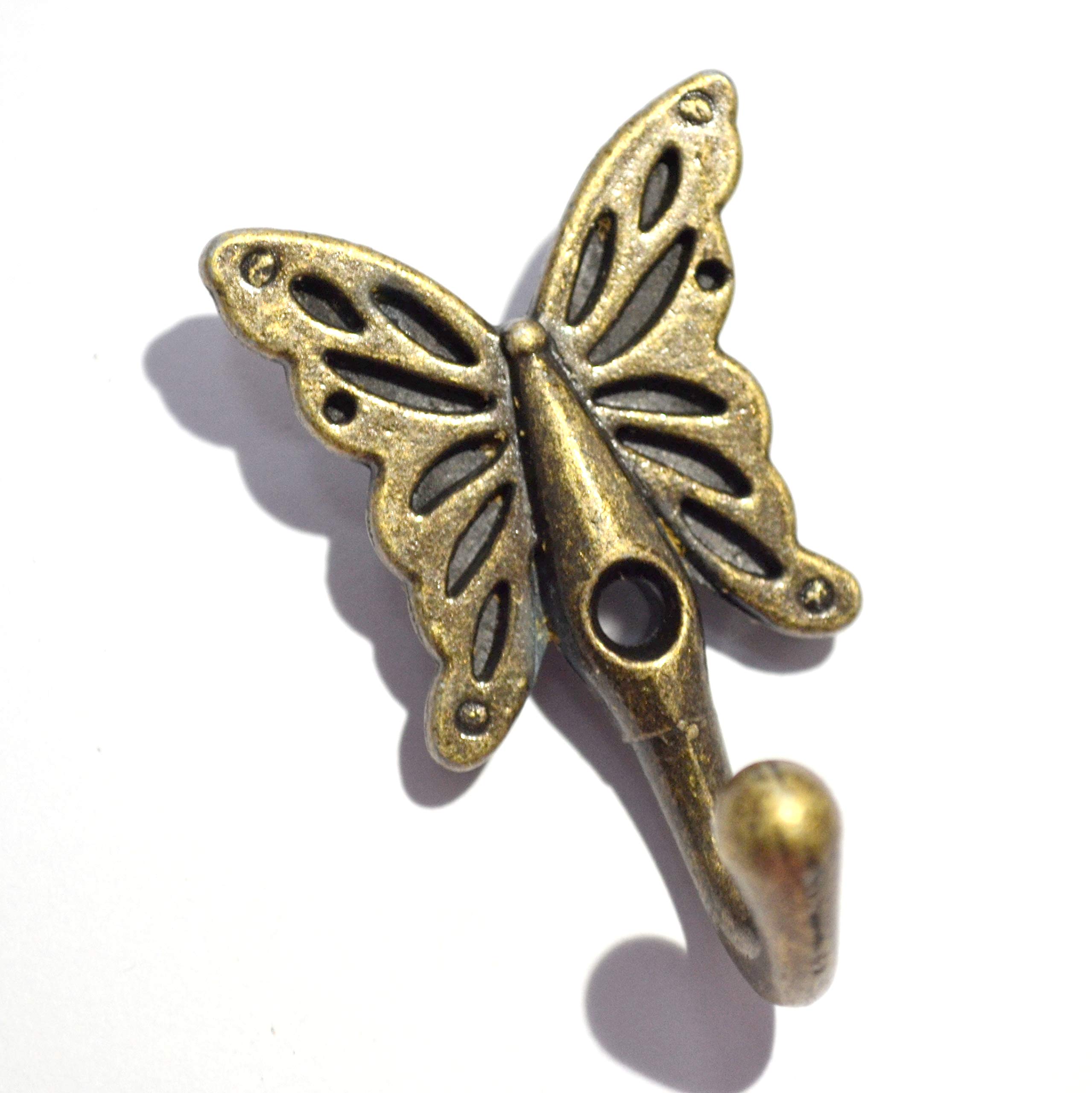 4 PCS Vintage Wall Mounted Hanger Hooks Bronze Antique Door Hangers for Hanging Clothes Hook Up Towel Coat Hat Scarf Jacket Butterfly Patterned (Length:2-1/4", Width:1-3/8")