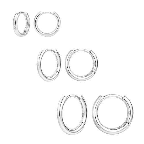 14K Gold Small Huggie Hoop Earrings for Women 925 Sterling Silver Hypoallergenic Cartilage Huggie Hoops Earrings for Men(3 Pairs)