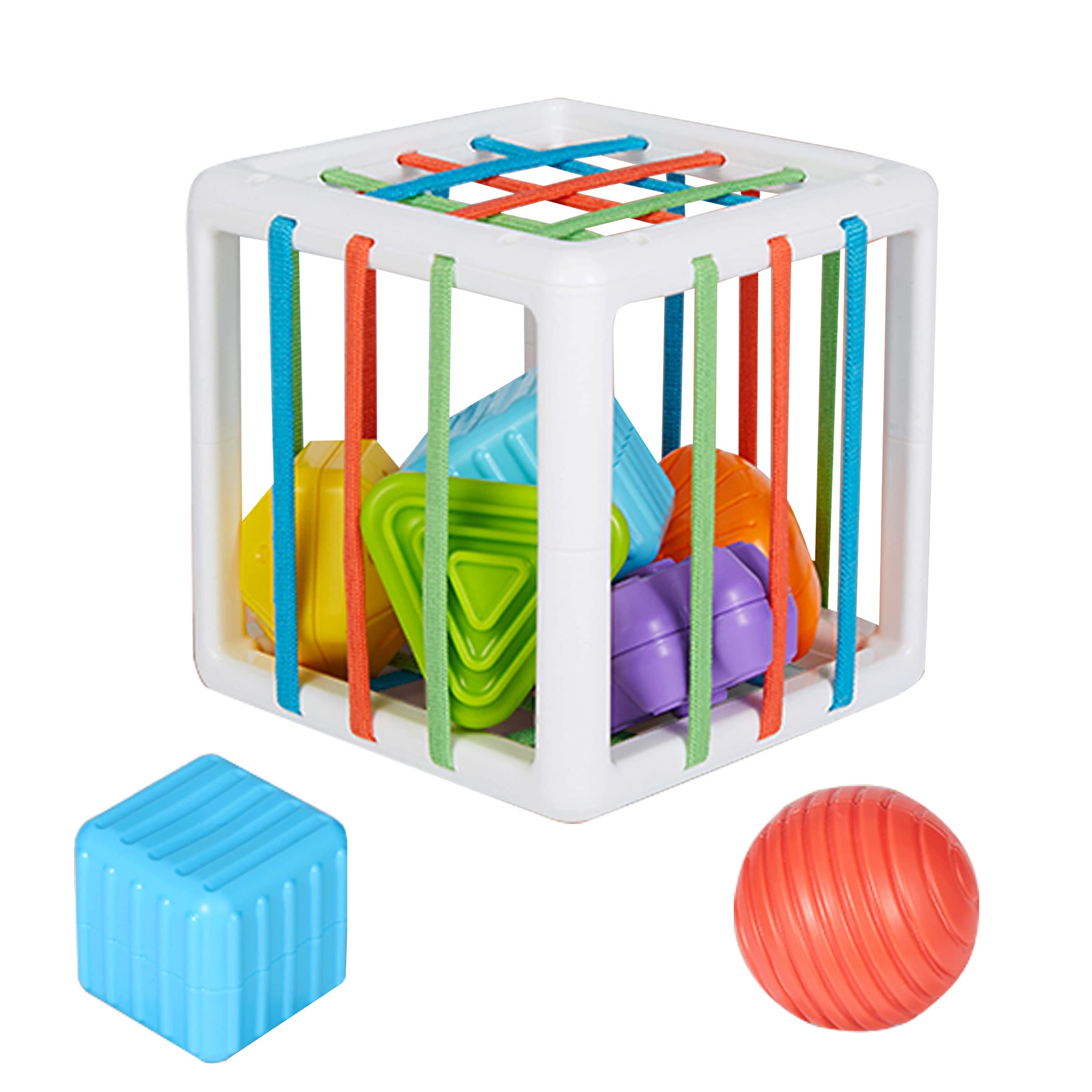 Baby Toy Sensory Bin â Cube Fidget Baby Gamesâ Baby Sorting Toys with Colorful Shapes Baby Blocks and String âshape sorter toy Montessori Toys for 1 Year Old boy gifts, Girl First Birthday Gift