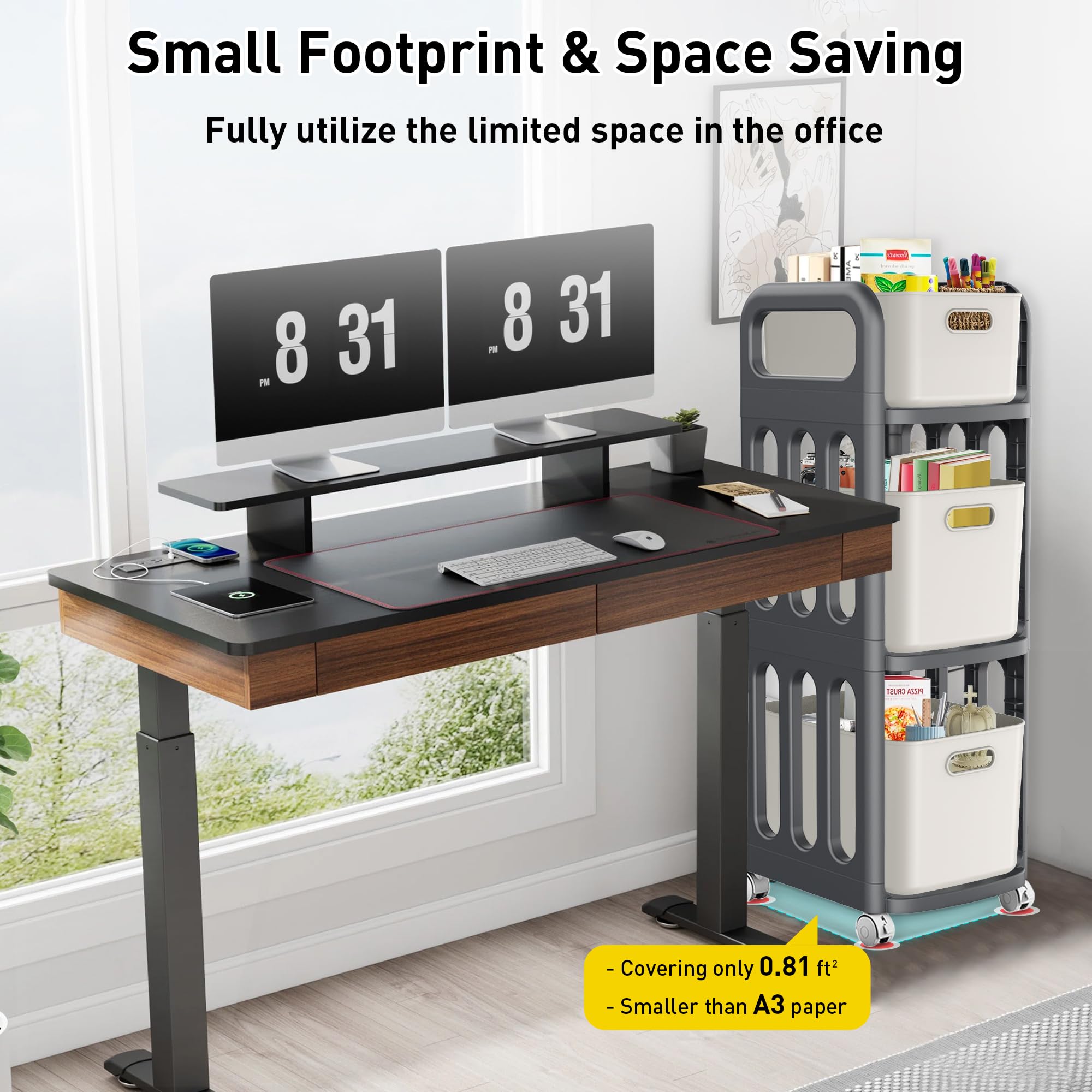 3-Drawer Storage Organizer Rolling Cart, 34β Tall Easy to Assemble Bathroom Organizers and Storage with Wheels, Vertical Storage Organizer Unit for Kitchen Bedroom Dorm Classroom Office