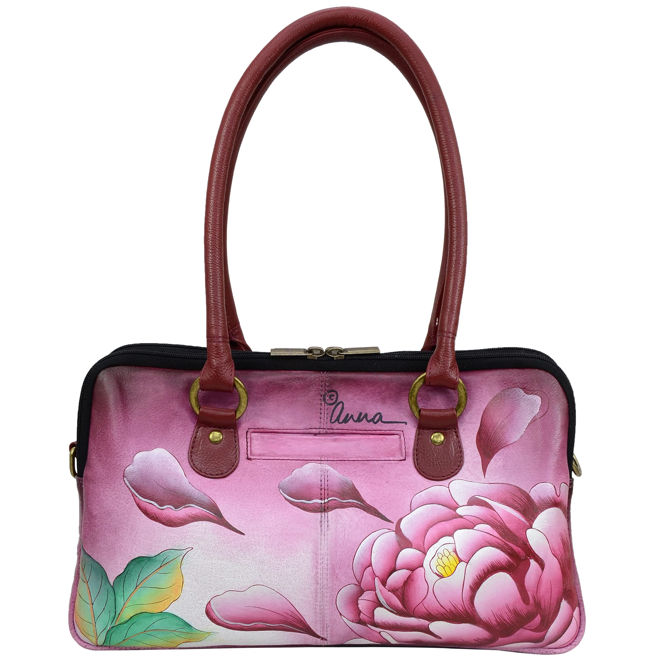 Anna by Anuschka Women's Hand-Painted Genuine Leather Multi Compartment Satchel - Precious Peony