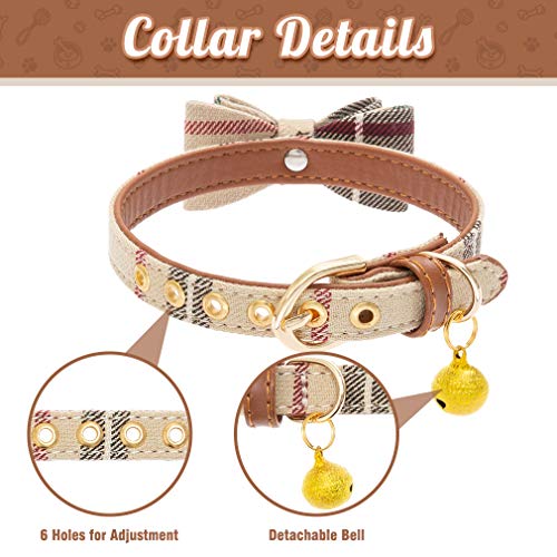 EXPAWLORER Dog Collar and Leash Set - Classic Plaid Dog Bow Tie and Dog Bandana Collar with Bell, Dog Leash Tangle Free, Adjustable Collars for Small Medium Large Dogs Cats, Holiday Ideal Gift