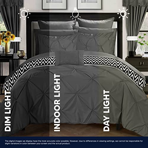 Chic Home CS0576-AN 20 Piece Jacksonville Reversible Chevron Pattern Comforter Set, King, Grey