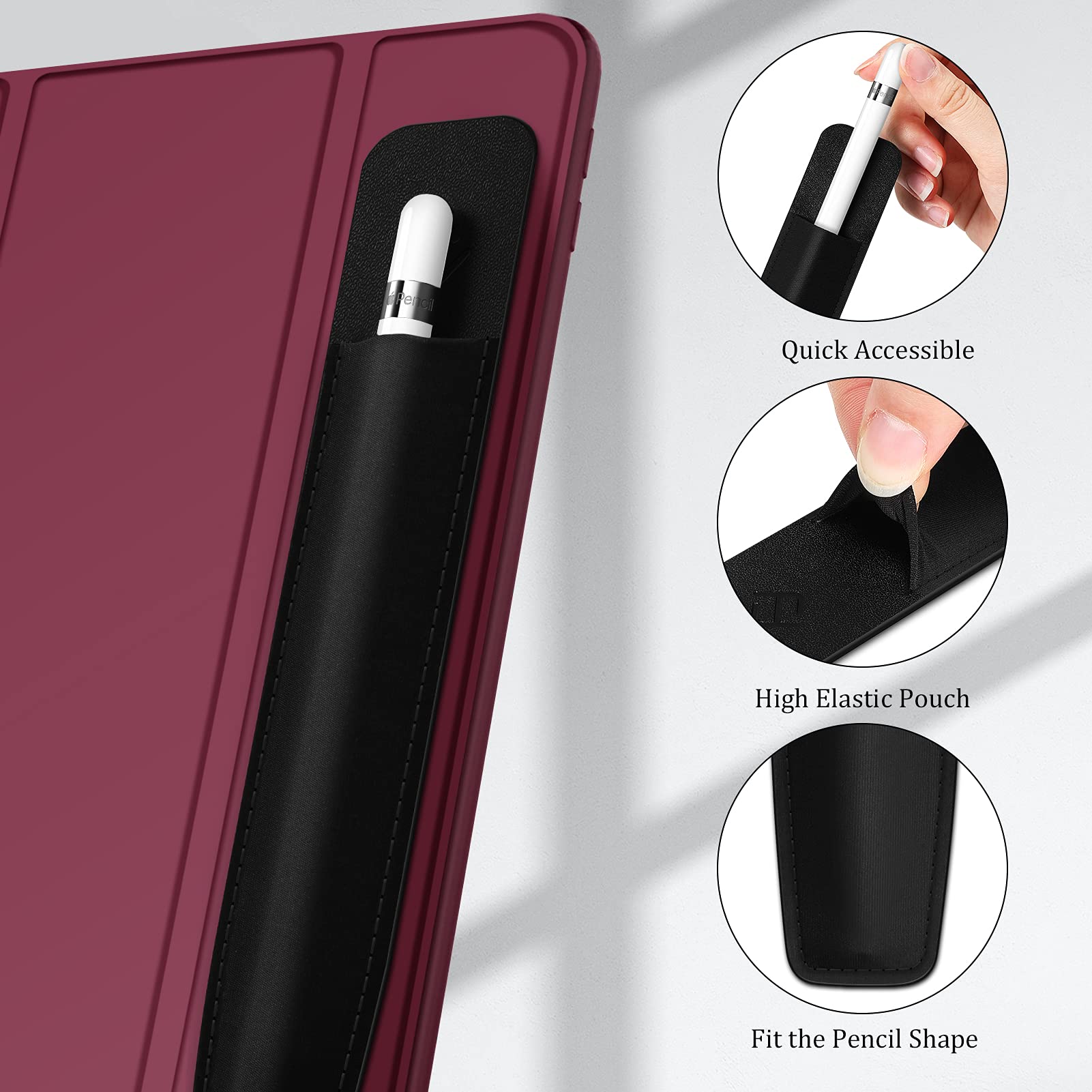 Fintie Pen Sticker Compatible with Apple Pencil Pro, Apple Pencil (USB-C / 1st / 2nd Generation), Elastic Stylus Pocket, Adhesive Leather Pen Pouch Sleeve, Black
