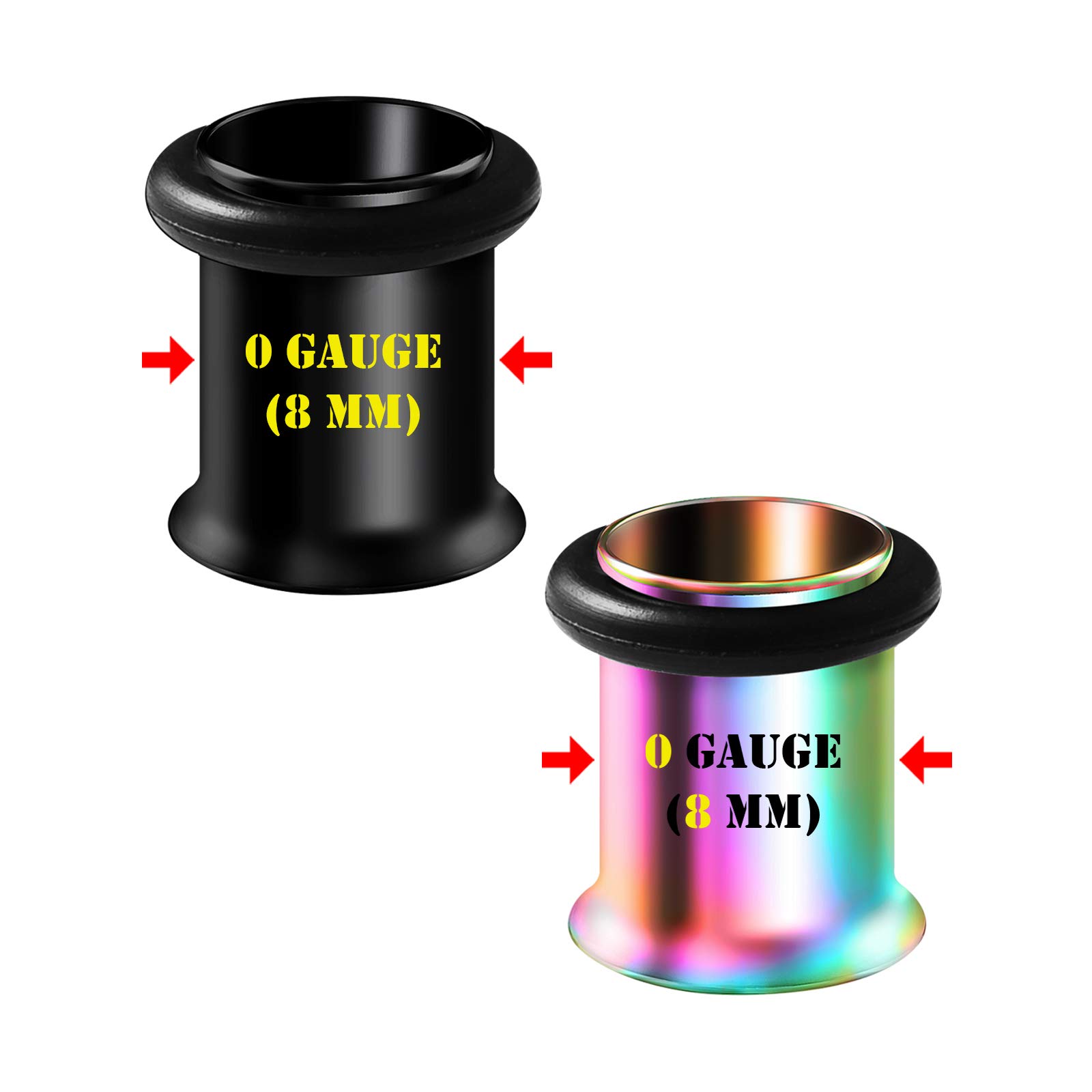 2 Pairs Steel Rainbow Anodized Gauges 12 mm Black Single Flared Piercing Ear Stretcher Plugs O-ring flesh Tunnel Lobe BG11625