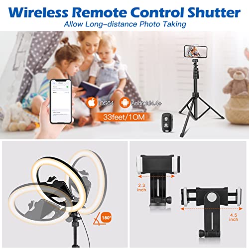 Aureday 12'' Selfie Ring Light with 62'' Tripod Stand and Phone Holder, LED Lighting with Phone Stand for Video Recording, Compatible with Cell Phones and Cameras