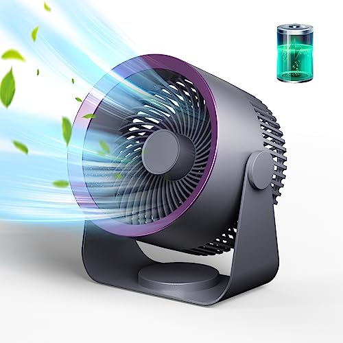 AIBAASAA table fan. Battery operated fan. Quiet home desk fan. Bedside fan. 4000 ma. Up and down 90° adjustable. Three speeds. Portable fan. Suitable for living room, bedroom, kitchen use. (Grey)