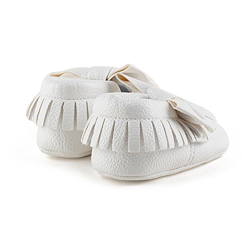 DELEBAO Infant Toddler Baby Soft Sole Tassel Bowknot Moccasinss Crib Shoes (3-6 Months, White)