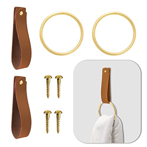 Abeillo Leather Wall Hook, Wall Hanging Strap Towel Ring PU Leather Curtain Rod Holder Towel Holders for Wall Leather Loop Strap Holder Towel Bar Rack Storage, Bathroom Kitchen Supplies (Brown)