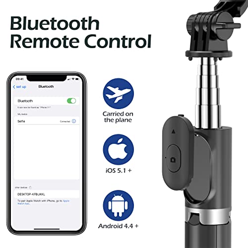 Aureday Selfie Stick with Wireless Bluetooth Remote, Portable 41 Inch Gopro Selfie Stick Tripod with Light, Compatible with iPhone 14/13 Pro/12/11 Pro/Max/XS/XR/X/8/7 and Android Smartphones