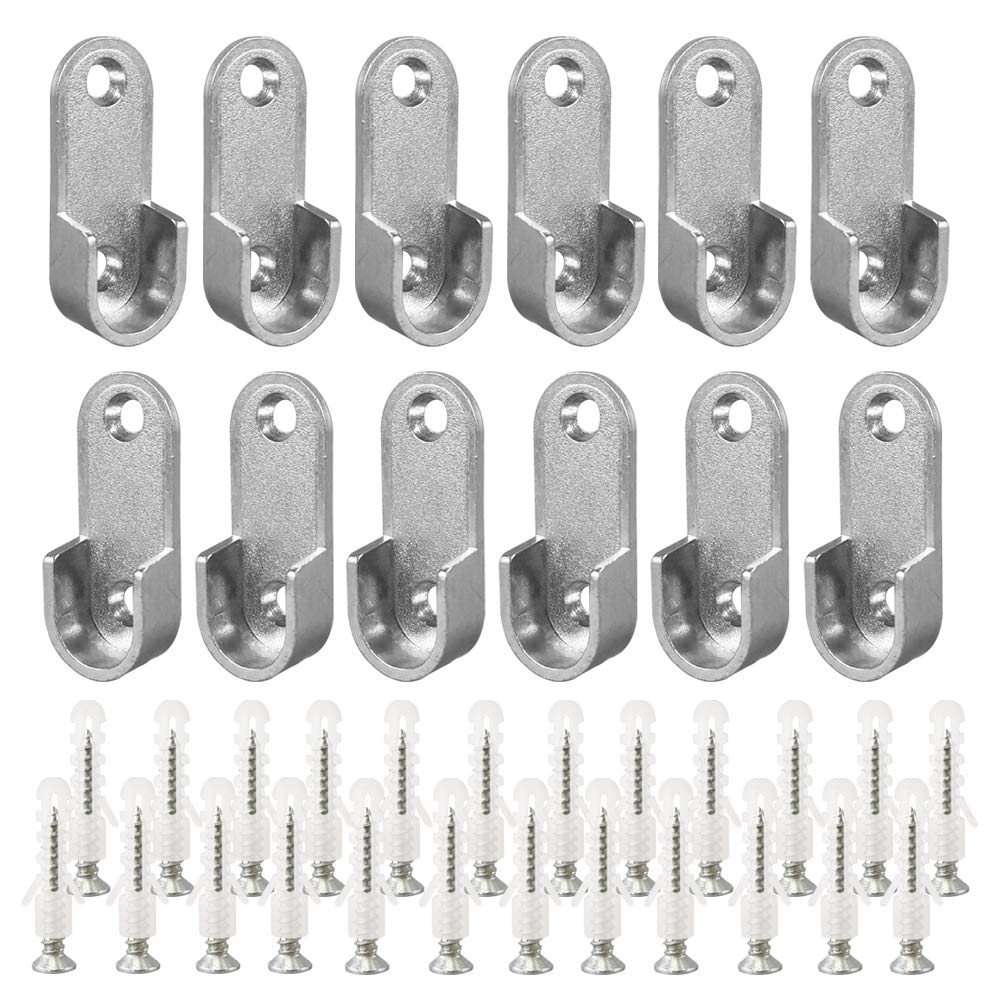 Alamic Oval Closet Rod End Supports with Mounting Screws for 15 x 30mm Rods - 12 Pack