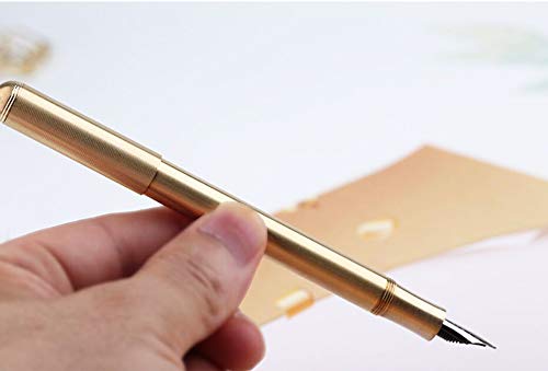 Lanxivi Brass Fountain Pen EF Bent Nib 0.7mm,Travel Pocket Fude Pen, Unique Style Bullet Shape with Metal Box