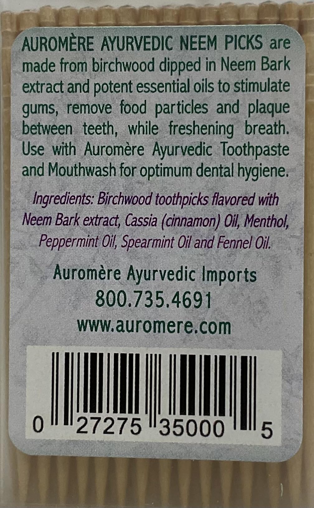 Auromere Ayurvedic Neem Toothpicks - Vegan, Natural, Non GMO, Made from Birchwood (100 Count), 2 Pack