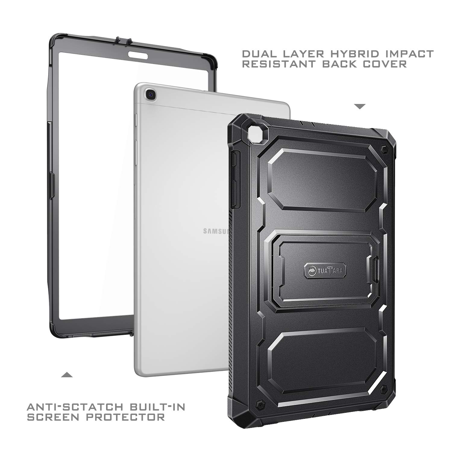 Fintie Shockproof Case for Samsung Galaxy Tab A 10.1 2019 Model SM-T510 / T515 / T517, Tuatara Rugged Unibody Hybrid Full Protective Bumper Kickstand Cover with Built-in Screen Protector, Black