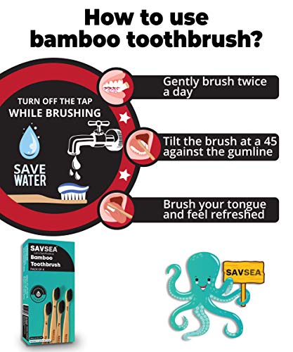 SAVSEA Bamboo Toothbrush with Soft Medium Bristles for Men & Women, (8 Toothbrushes)