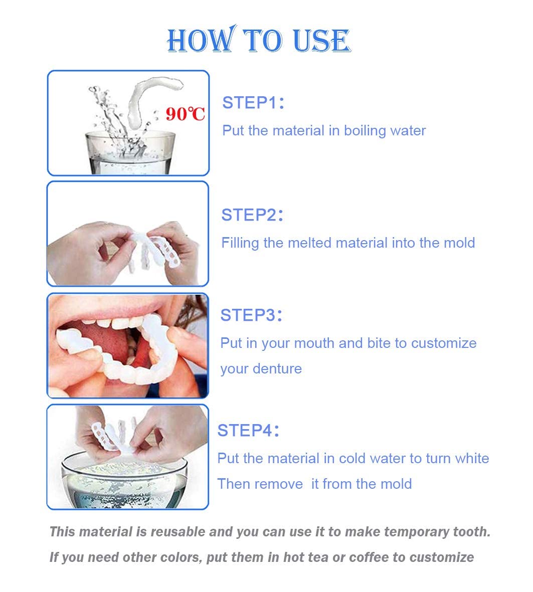 Dentures Fake Smile Teeth Moldable Customizable Temporary Top Teeth for Snap On Instant & Confidence Smile