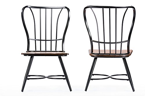 Baxton Studio Longford Dark Walnut Wood and Black Metal Vintage Industrial Dining Chair