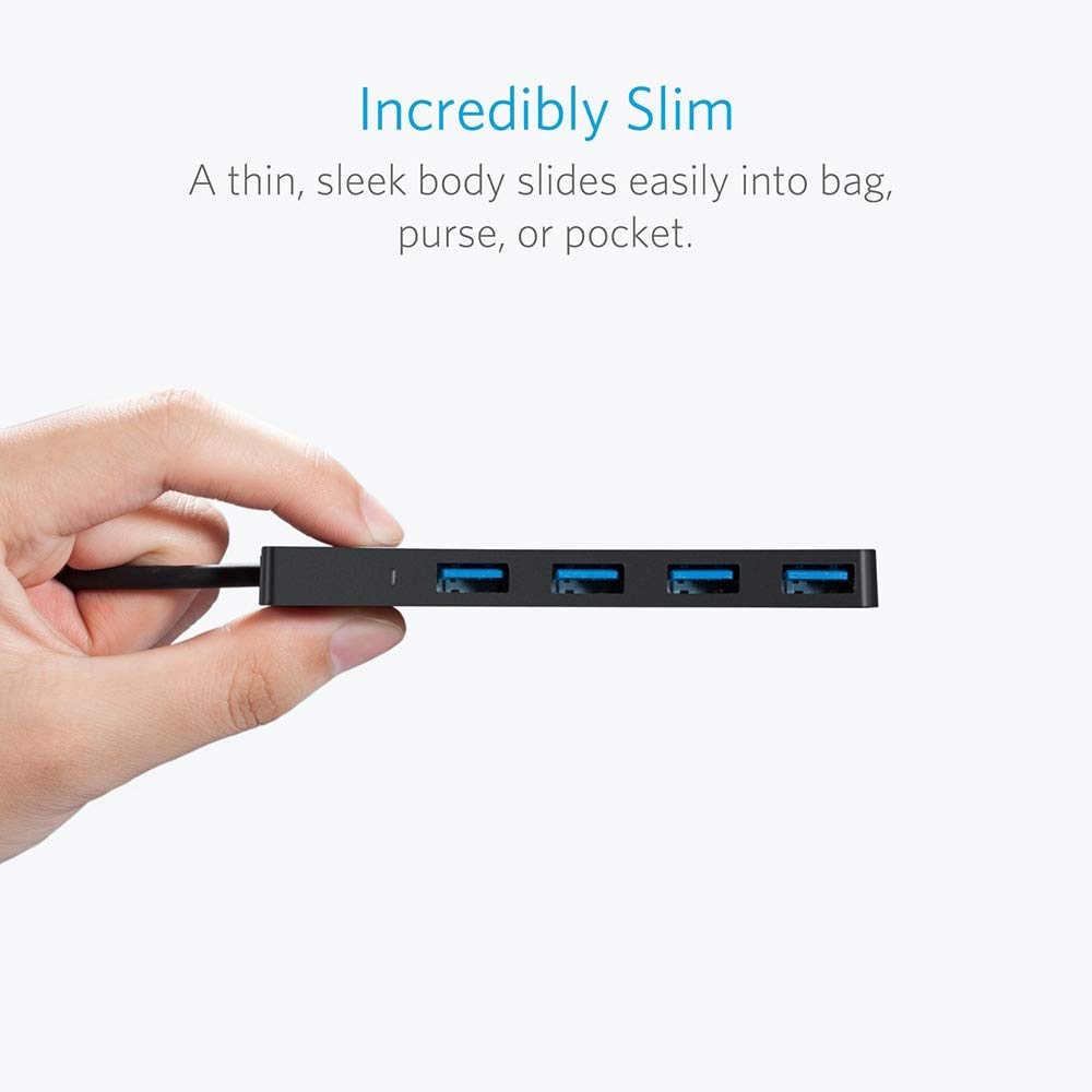 Anker 4-Port USB 3.0 Hub with 5Gbps Data Transfer, Ultra-Slim Data USB Hub [Charging Not Supported], for MacBook, iMac, Surface, Mobile HDD, and More (USB-A,0.7 ft)