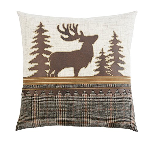 Comfy Hour Wildlife Collection 14"x14" Plaid Moose with Christmas Tree Accent and Throw Pillow, Winter Decorative Cushion, Polyester