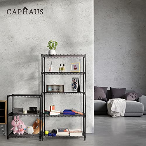 CAPHAUS 4-Tier Adjustable Height Wire Shelving Unit, Wire Rack Shelving, Metal Steel Storage Shelves, Garage Shelving Storage Organizer, Utility Storage Shelf, Without Wheels, Black