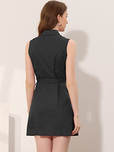 Allegra K Polka Dots Sleeveless Dress for Women's Belted Shirtdress Vintage Button Down Dress Small Black