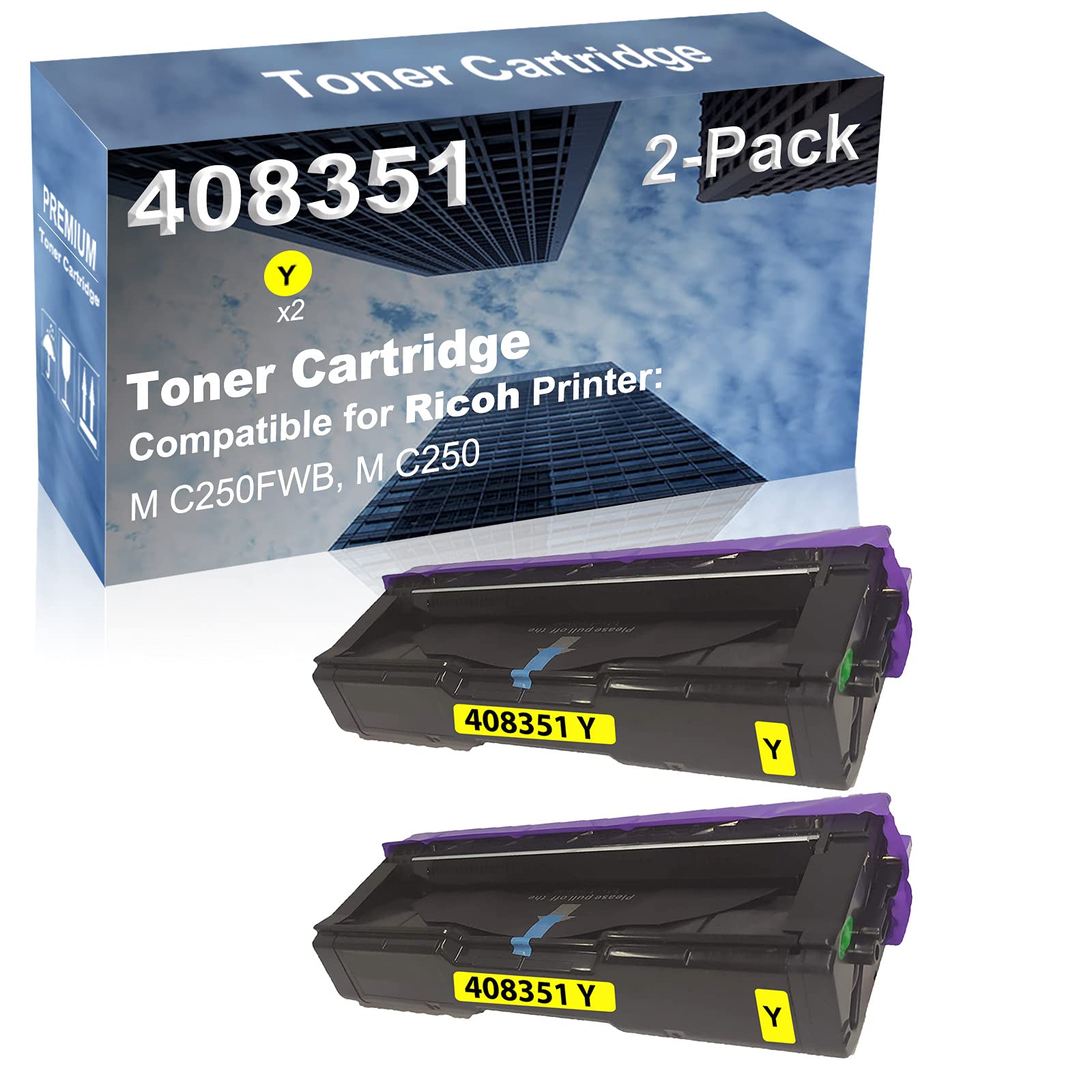2-Pack (Yellow) Compatible M C250FWB, M C250 Printer Toner Cartridge High Capacity Replacement for Ricoh 408351 Toner Cartridge