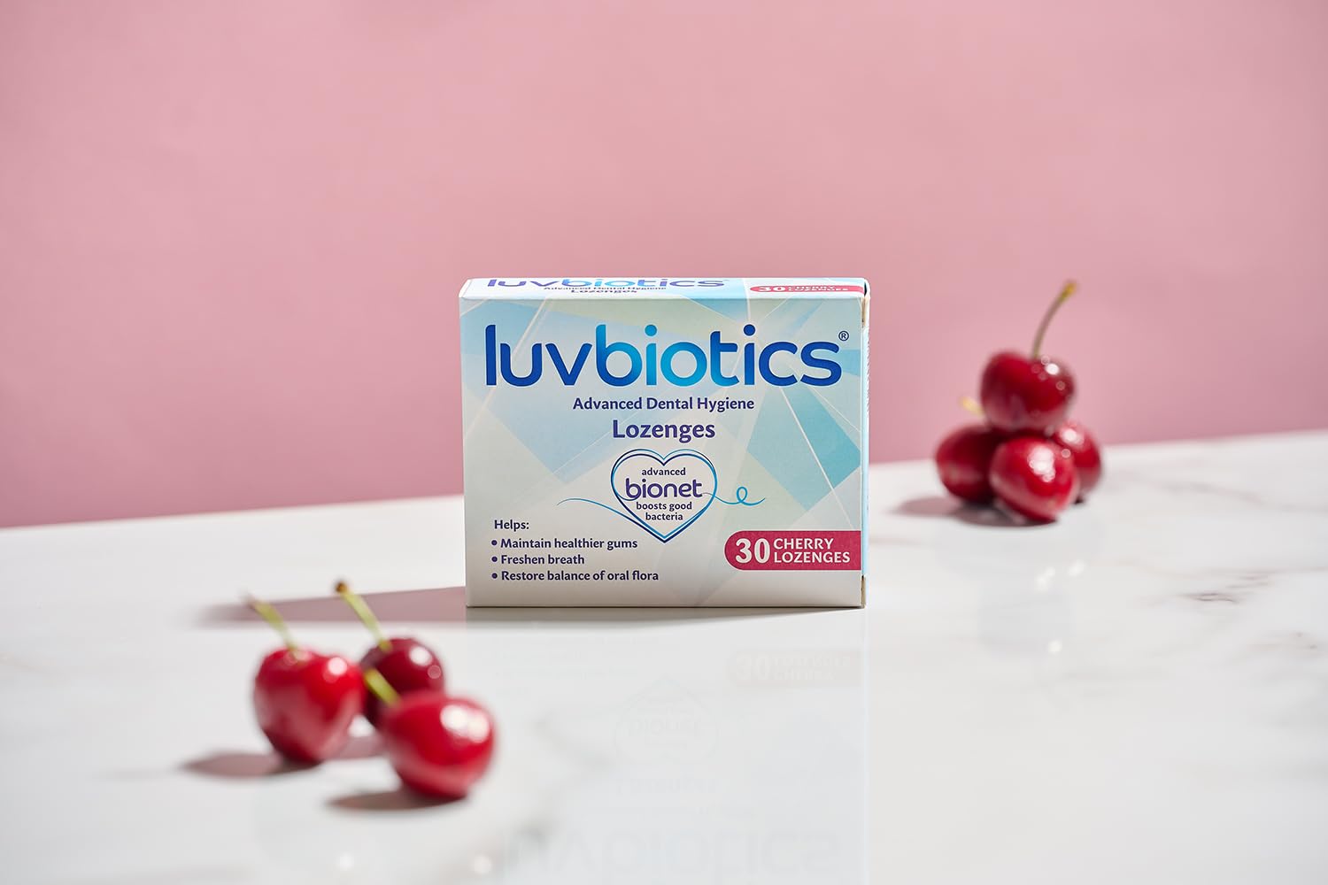 Luv Biotics Cherry Lozenges with Oral Probiotics, Xylitol & Aloe Vera - Pack of 30 lozenges