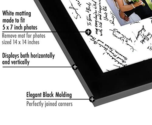 Americanflat 14x14 Black Wedding Signature Picture Frame Displays 5x7 Photo with Polished Glass