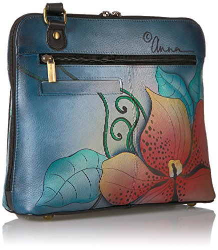 Anna by Anuschka Women's Genuine Leather Zip Around Cross Body | Medium Organizer with External Credit Card Pocket | Midnight Floral